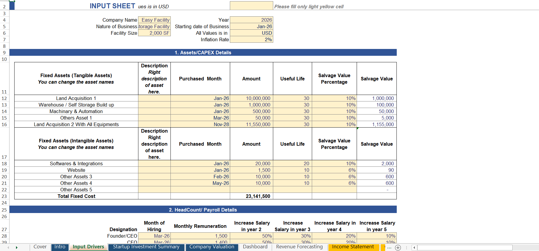 Best Mini Storage Facility Financial Model Template - Eloquens