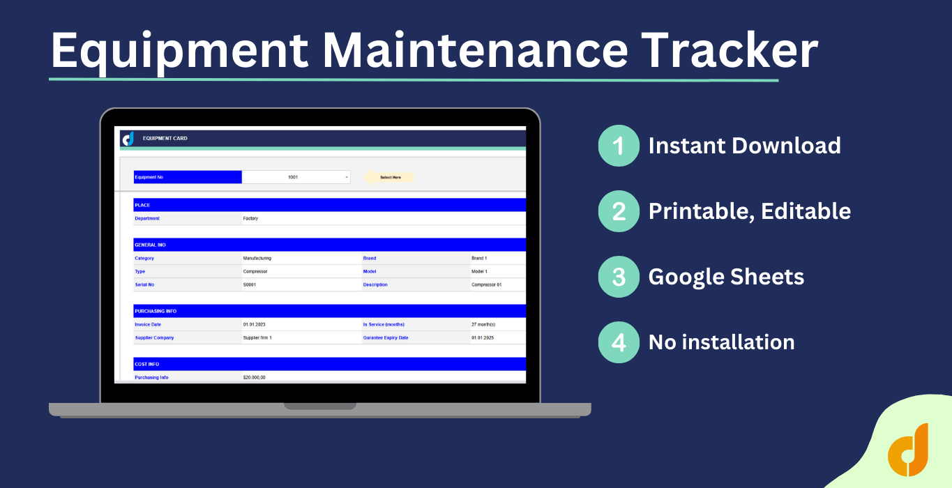 Equipment Maintenance Tracker Google Sheets Template - Eloquens