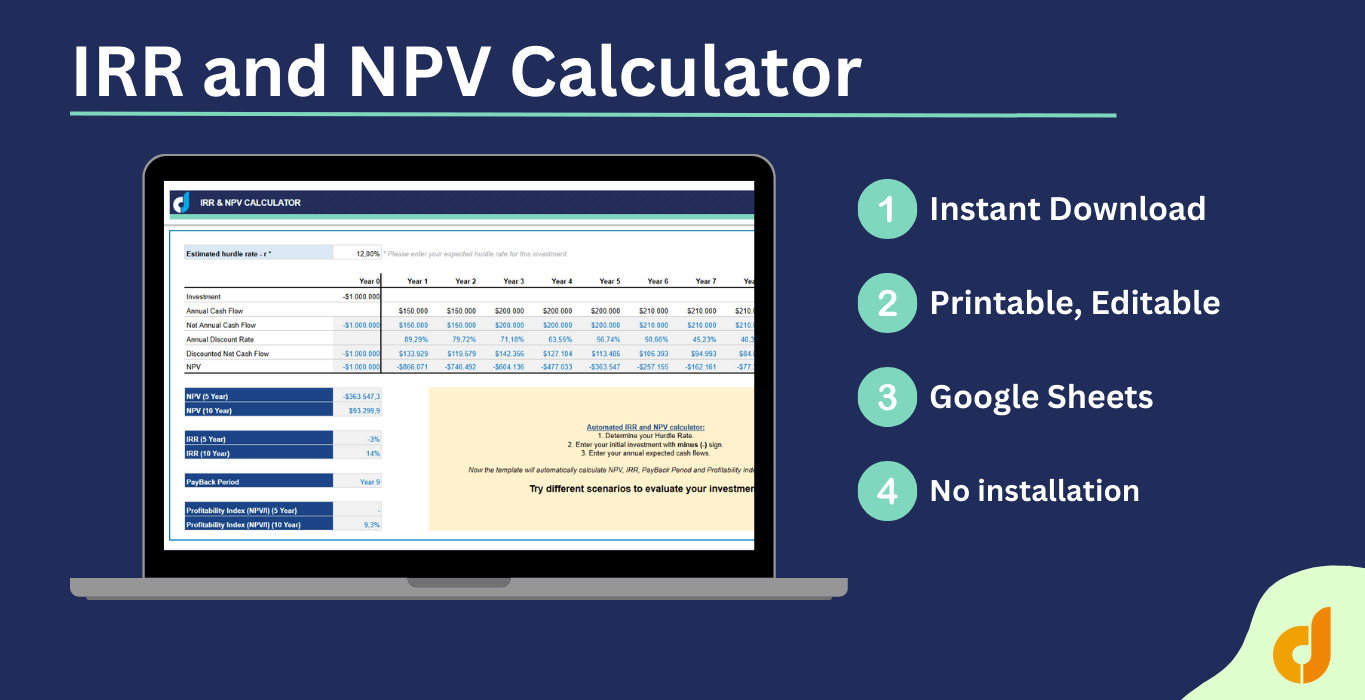 IRR and NPV Calculator Google Sheets Template | Investment Analysis ...