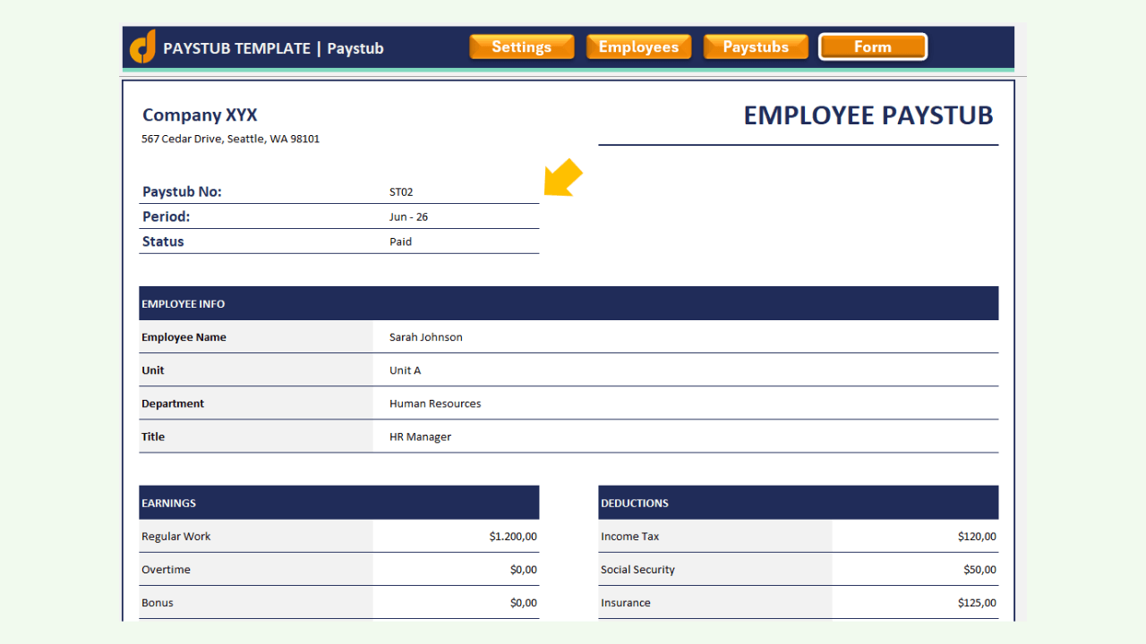 Paystub Template in Excel | Professional Pay Stub Generator | Employee ...