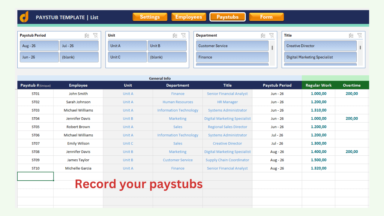 Paystub Template in Excel | Professional Pay Stub Generator | Employee Payroll Documentation ...