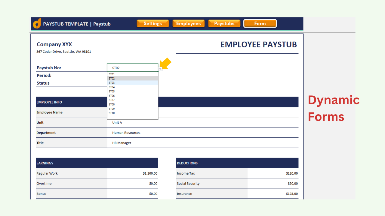 Paystub Template in Excel | Professional Pay Stub Generator | Employee ...