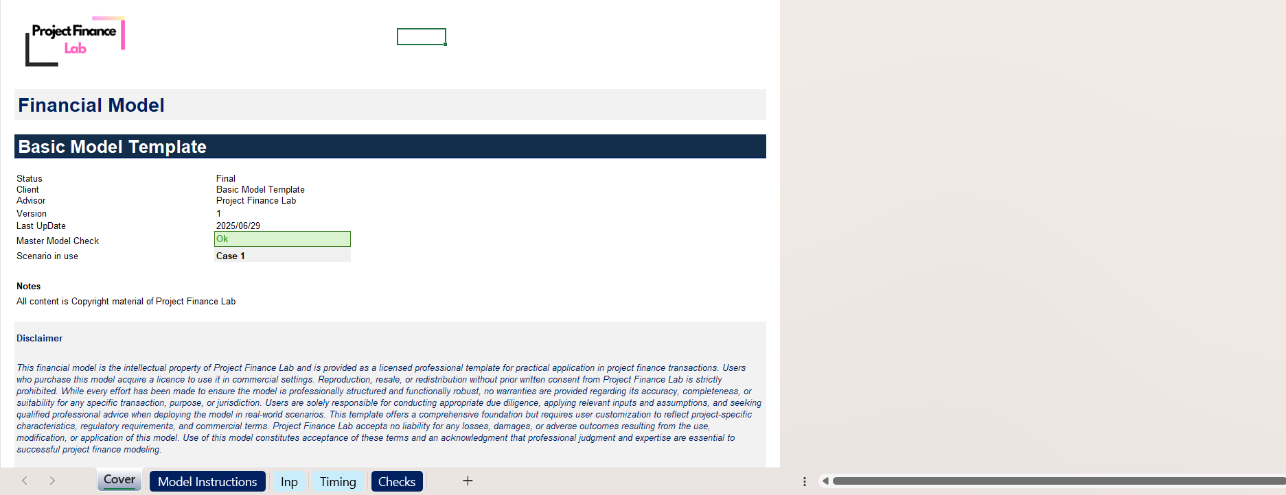 Project Finance Modeling Template - Inputs, Timing, and Checks - Eloquens