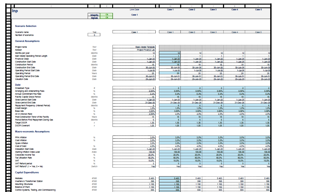 Project Finance Modeling Template - Inputs, Timing, and Checks - Eloquens