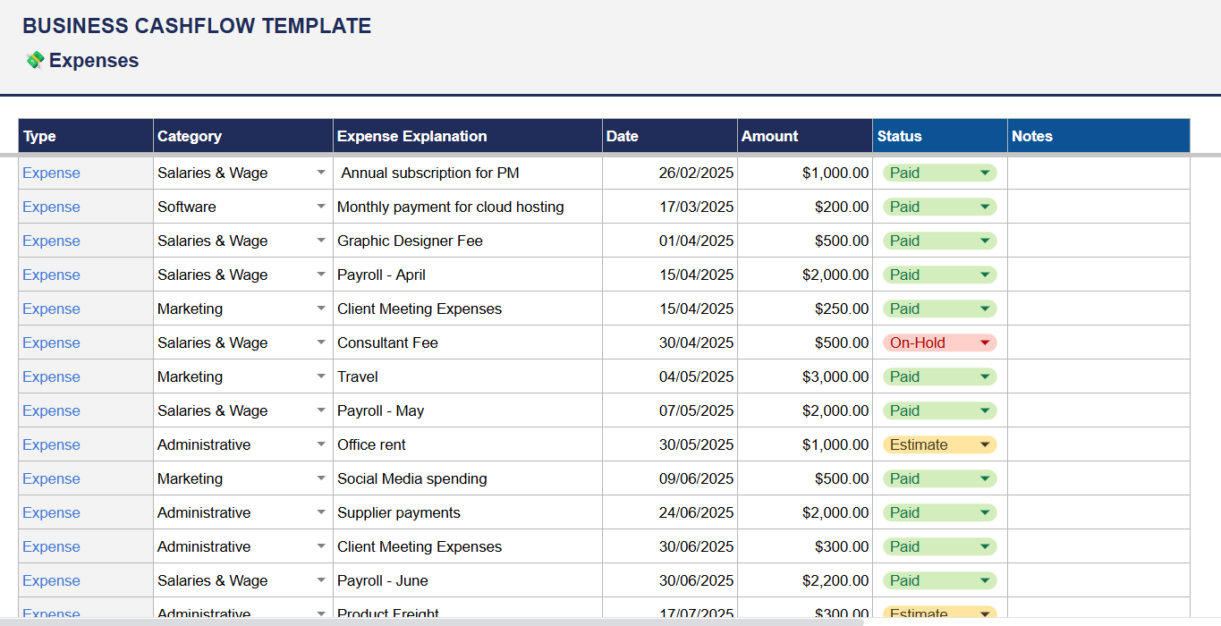 Cash Flow Tracker in Google Sheets - Eloquens