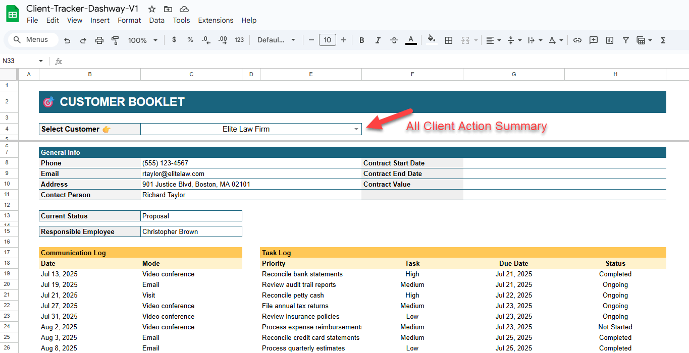 Client Tracker Spreadsheet | Customer Task Management | Customer Follow ...