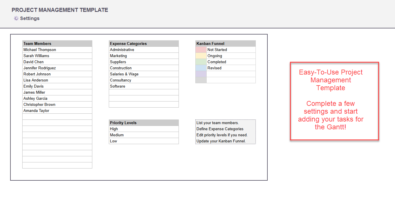 Project Management Template | Google Sheets | Project Management Spreadsheet | Gantt Chart ...