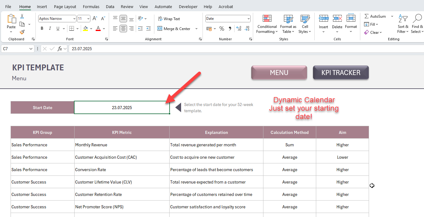 KPI Excel Template | Weekly KPI Tracker | KPI Dashboard | Small ...