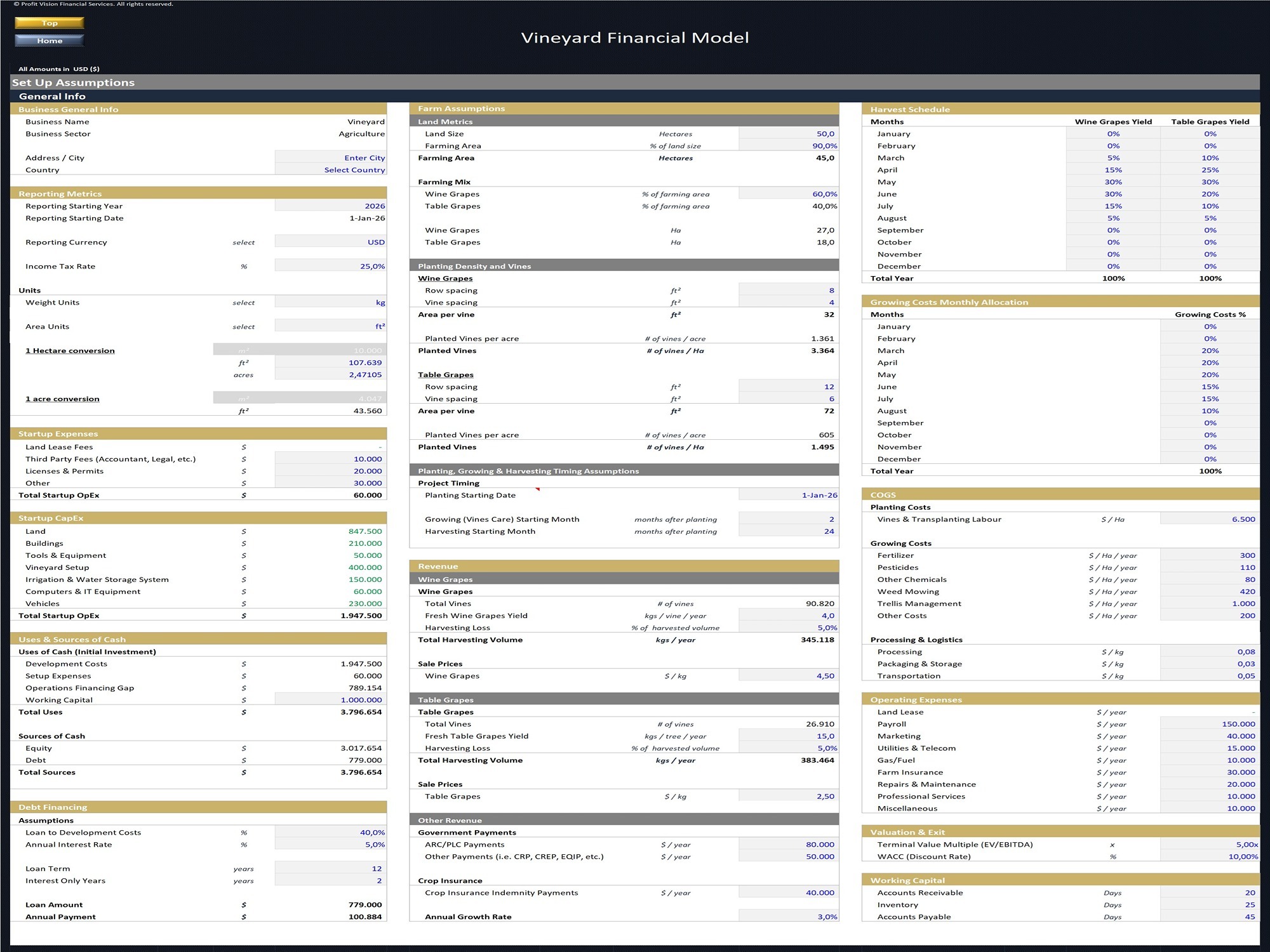 Vineyard Development – 10 Year Financial Model - Eloquens