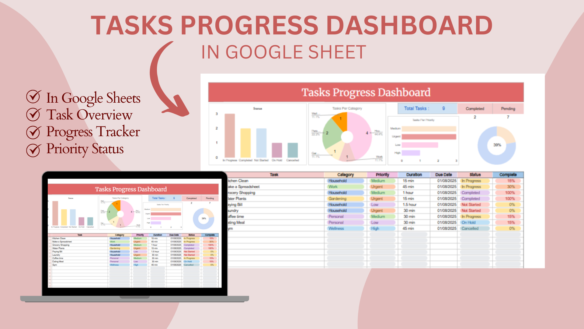 Task Progress Dashboard in Google Sheets | Track Deadlines ...