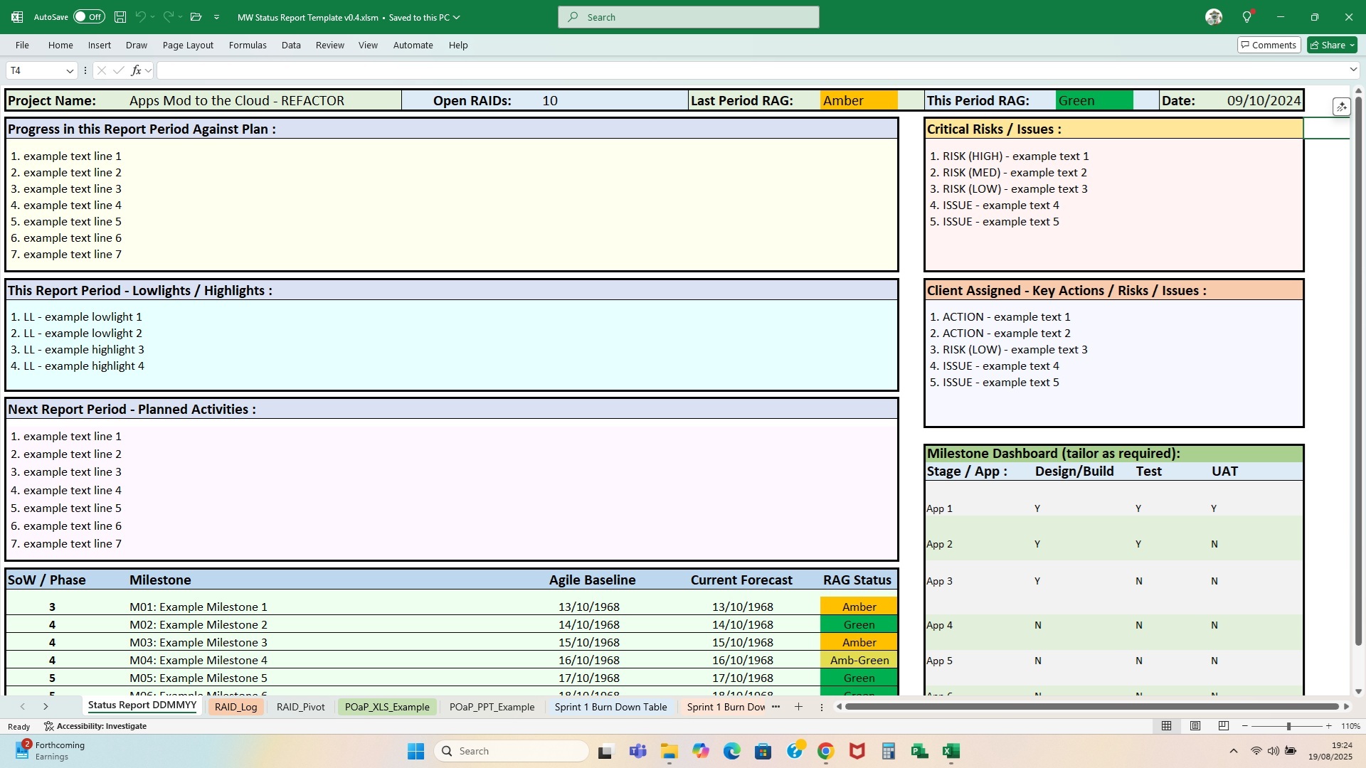 Microsoft Excel Editable Weekly Status Report (internal external ...