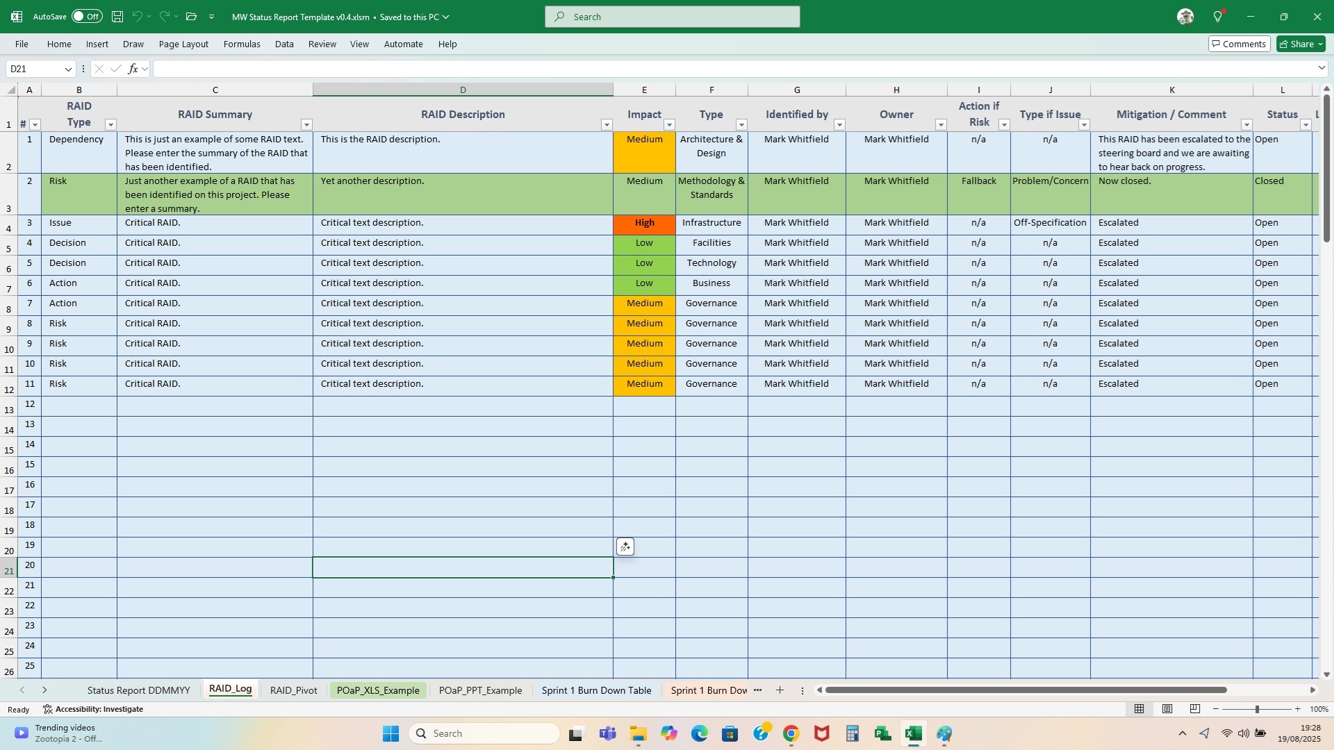 Microsoft Excel Editable Weekly Status Report (internal external ...