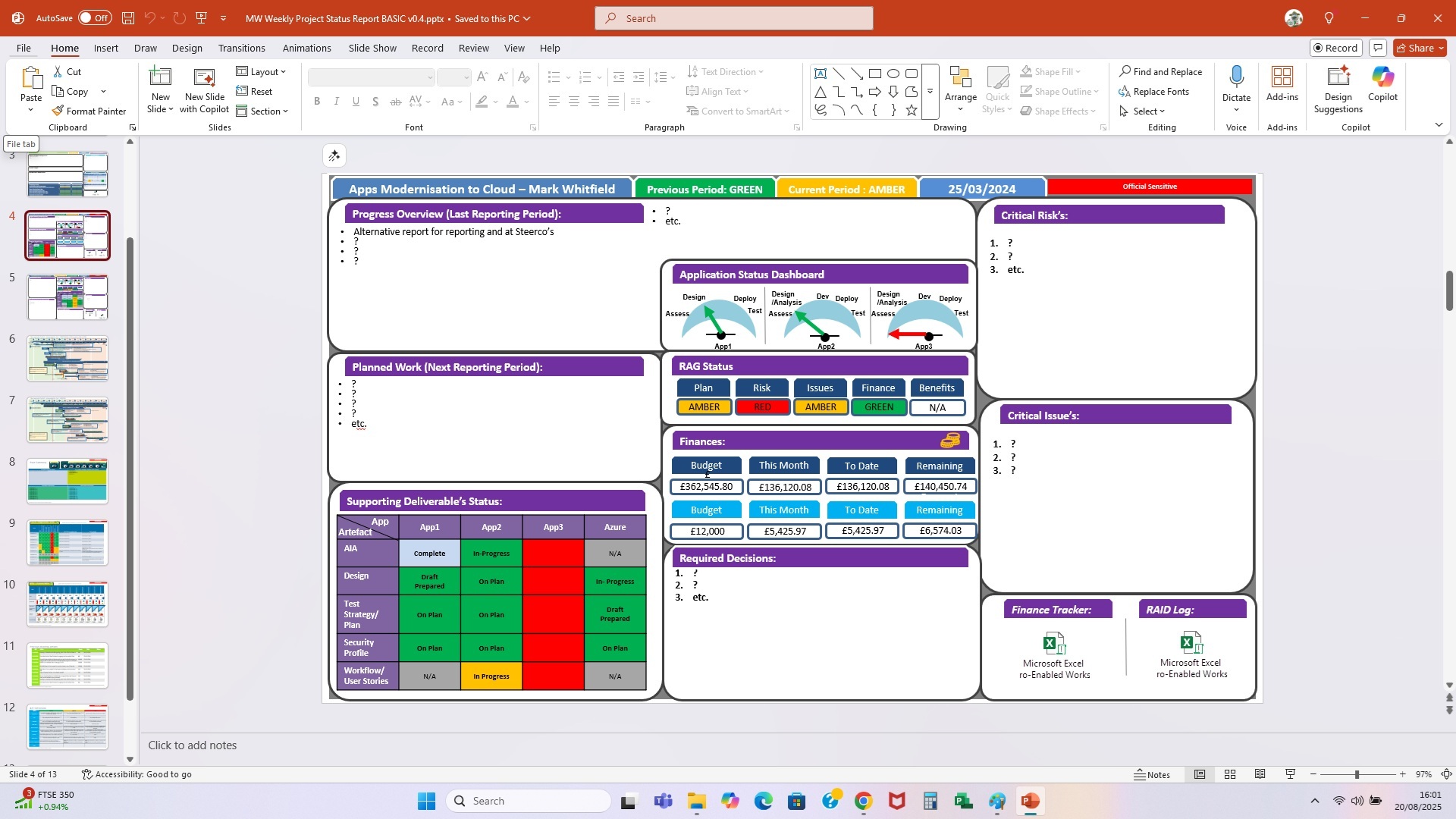 Prince2 & Agile Weekly / Monthly Project Status Report for Client ...