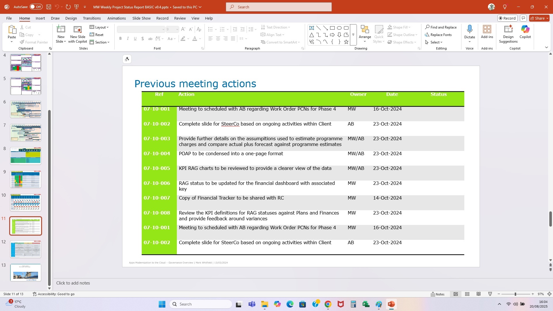 Prince2 & Agile Weekly / Monthly Project Status Report for Client ...
