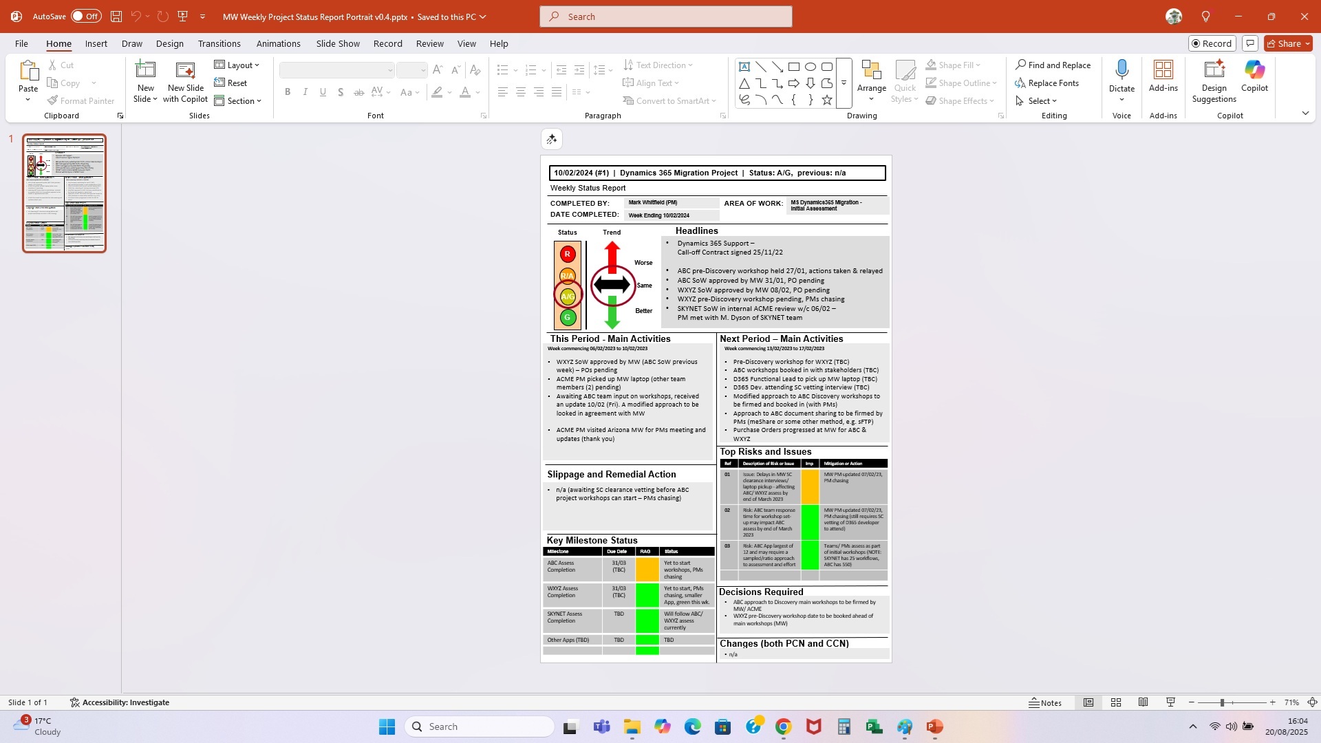 Prince2 & Agile Weekly / Monthly Project Status Report for Client ...