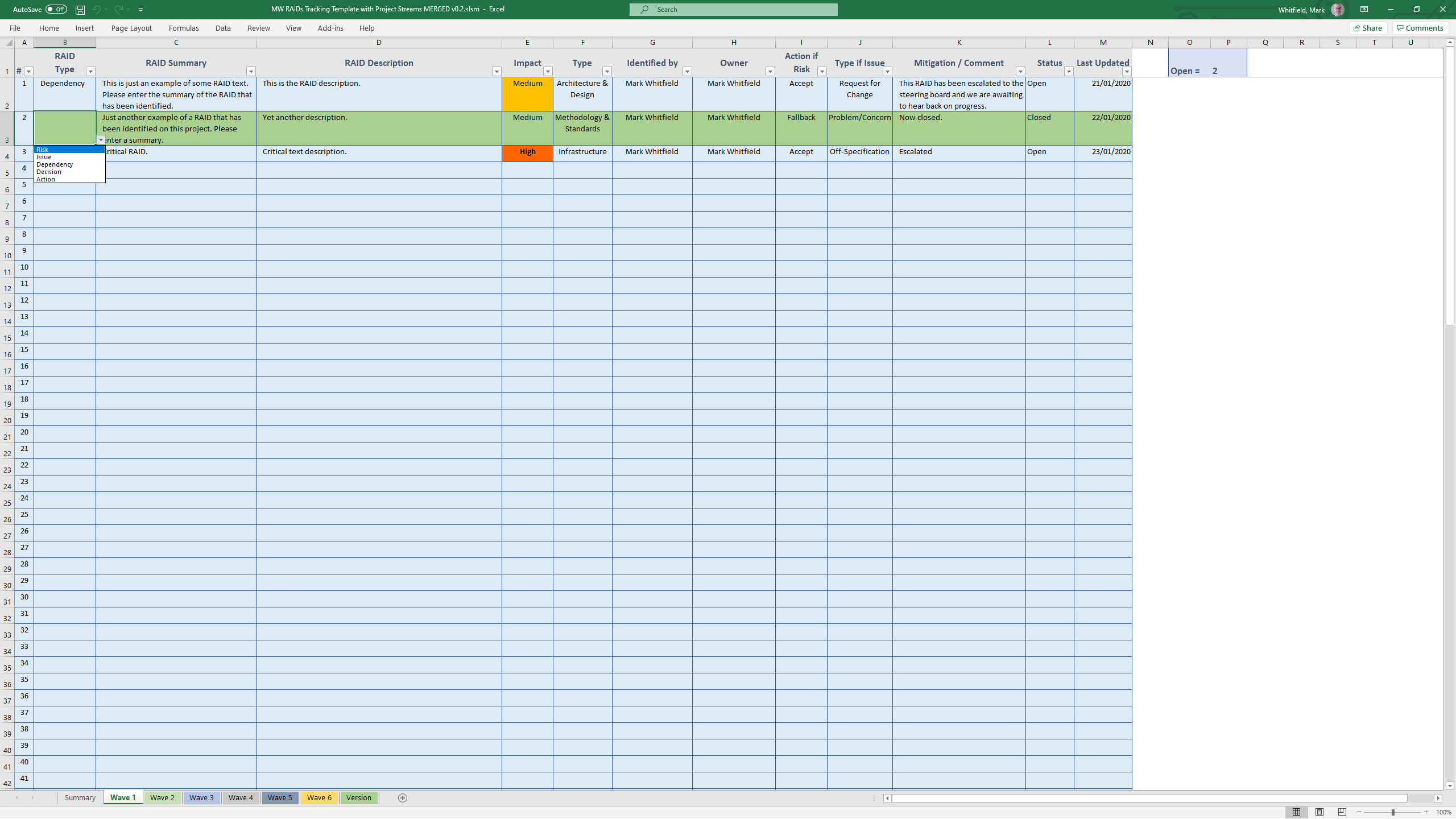 Prince2 & Agile Excel RAID log template, track project Risks ...