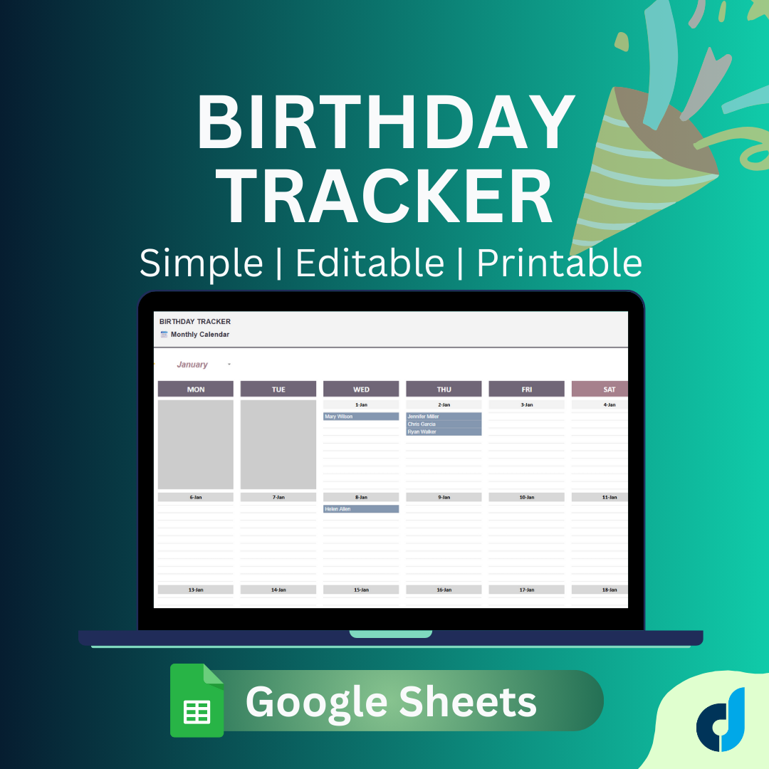 Birthday Tracker Google Sheets Template | Important Dates Calendar ...