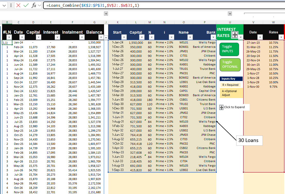 Excel Loan Portfolio Tool – Consolidated Amortization Model with Dashboard - Eloquens