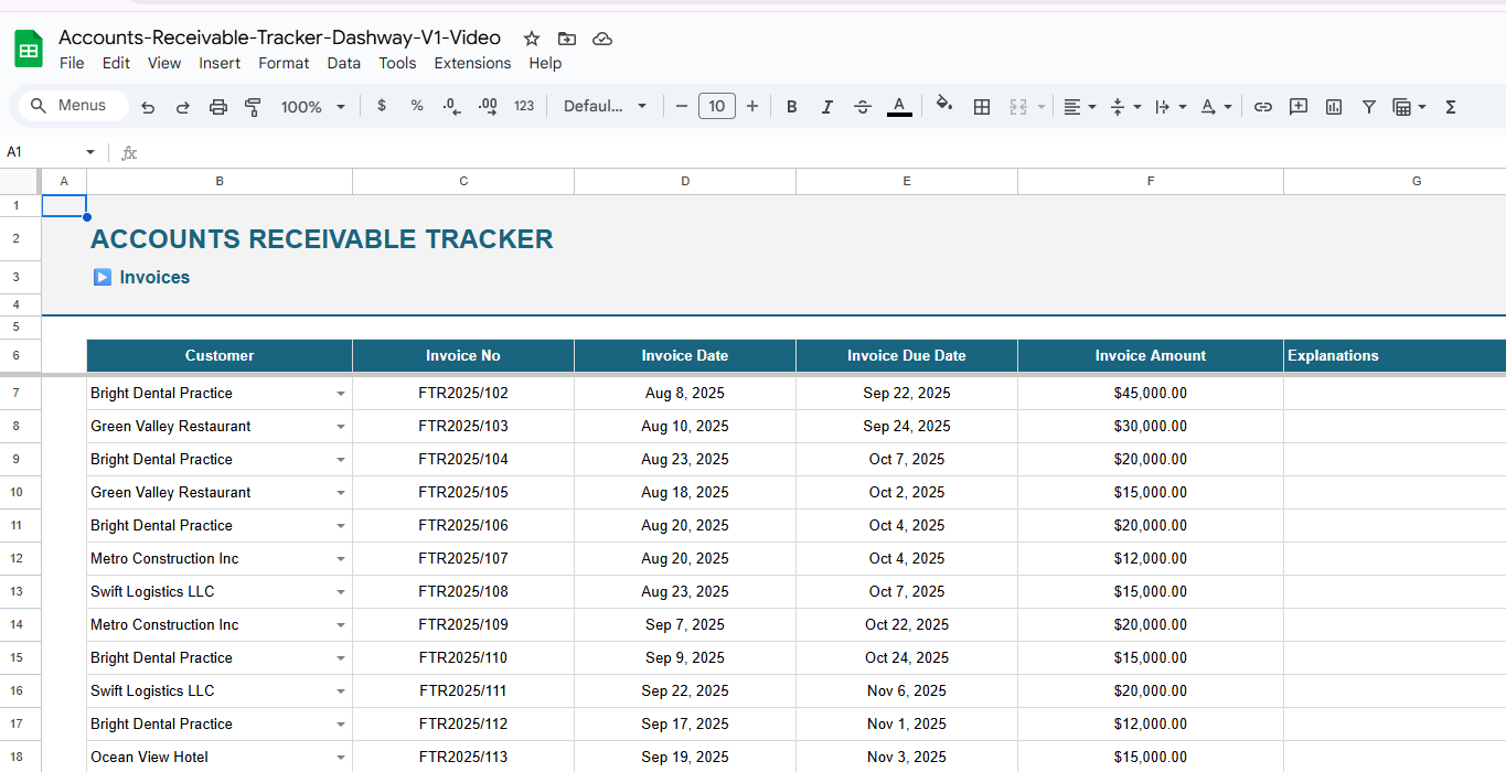 Accounts Receivable Tracker | Google Sheets | Customer Payment Tracker | Client Ledger - Eloquens