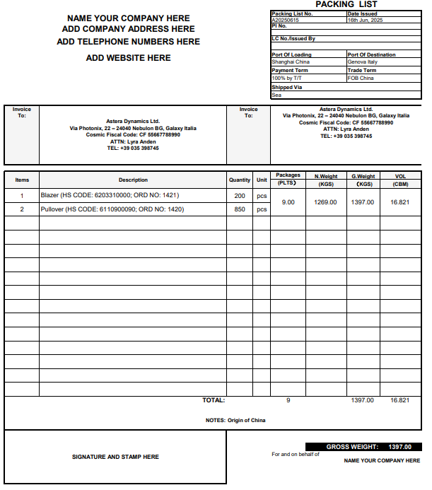 Commercial Invoice & Packing List Template - Eloquens