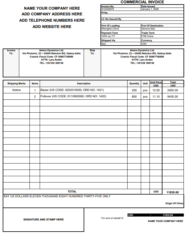 Commercial Invoice & Packing List Template - Eloquens