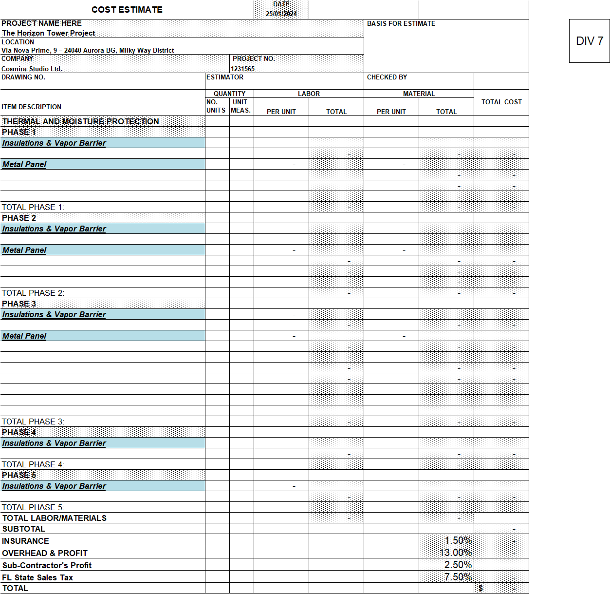 Comprehensive Construction Cost Estimate Template — Division 01–15 with ...