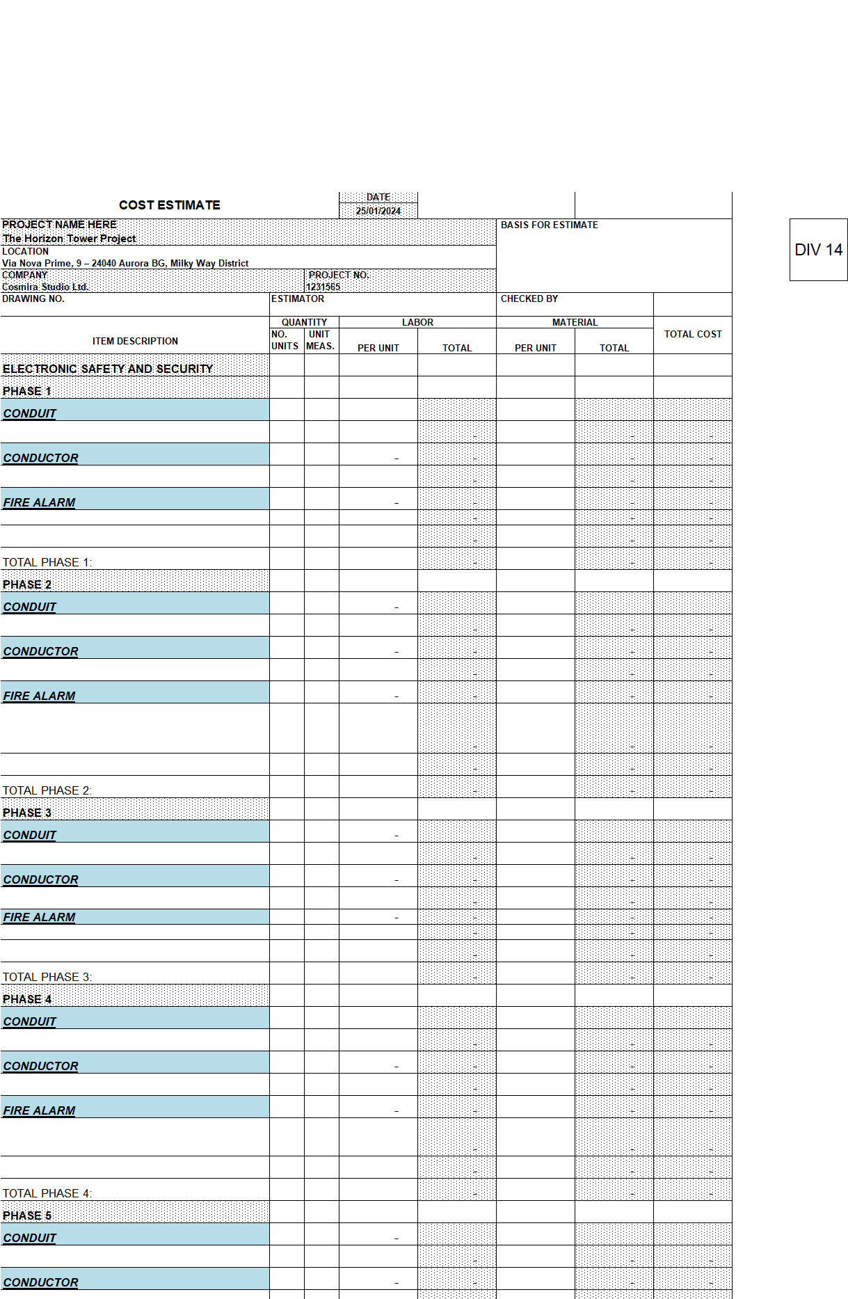 Comprehensive Construction Cost Estimate Template — Division 01–15 with ...