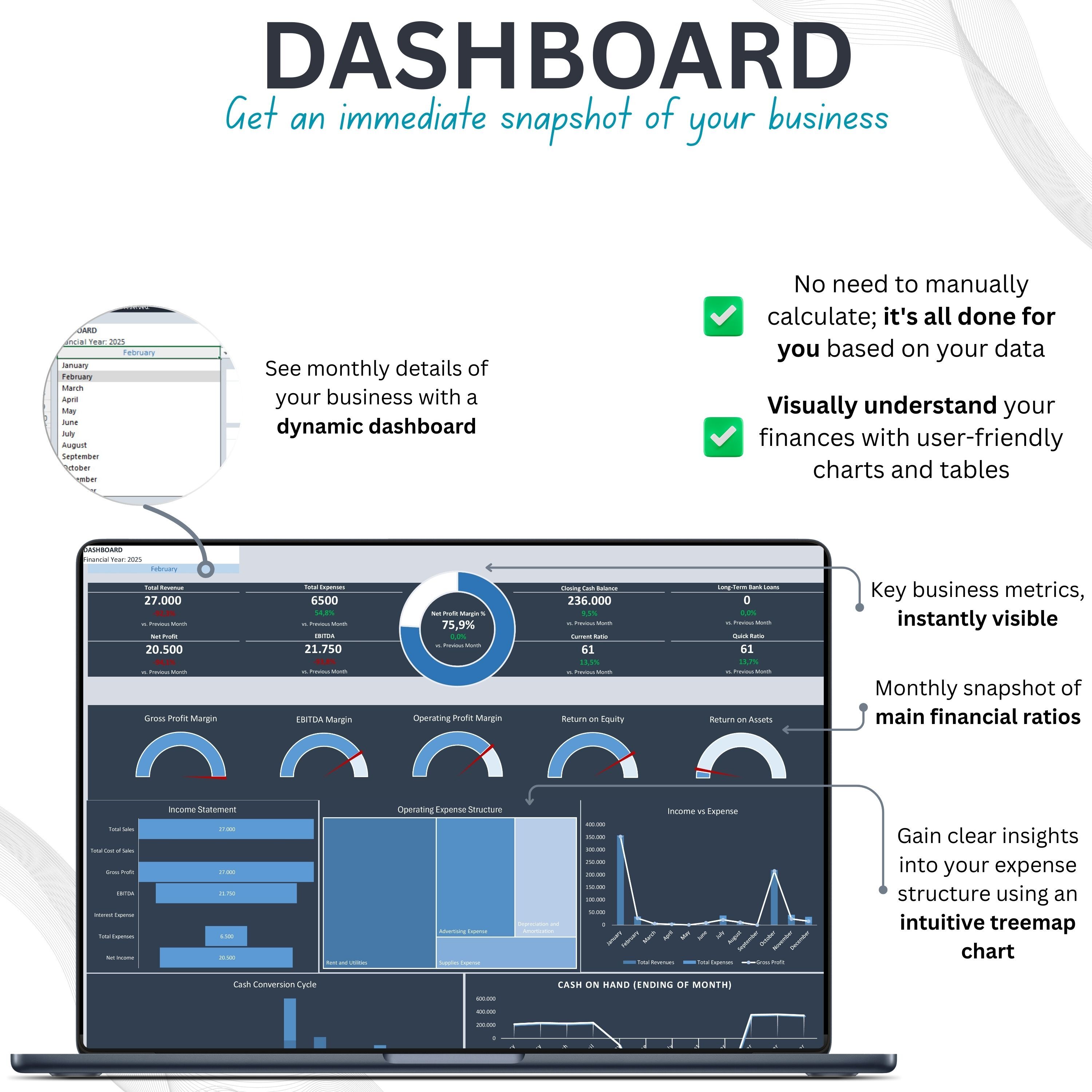 Accounting General Ledger with Automatic Financial Statements: Excel ...