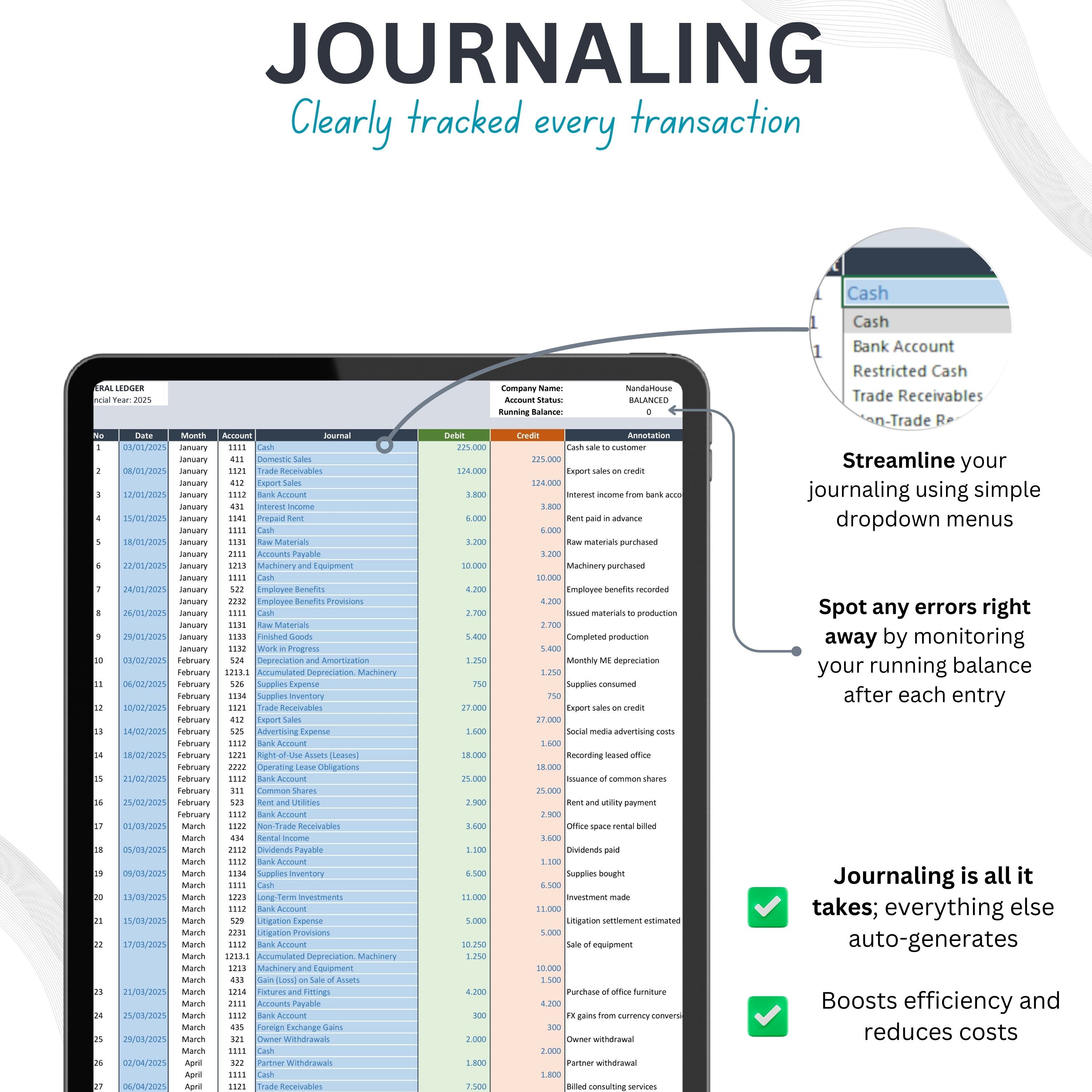Accounting General Ledger with Automatic Financial Statements: Excel ...