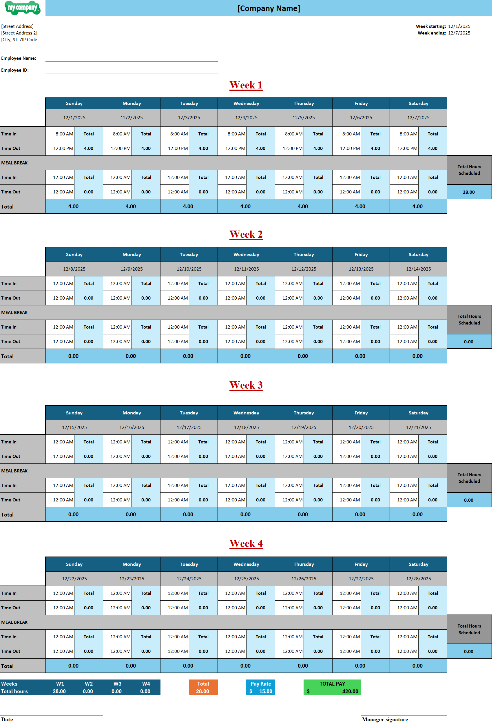 Employee Work Hours & Payroll Tracking Spreadsheet - Eloquens