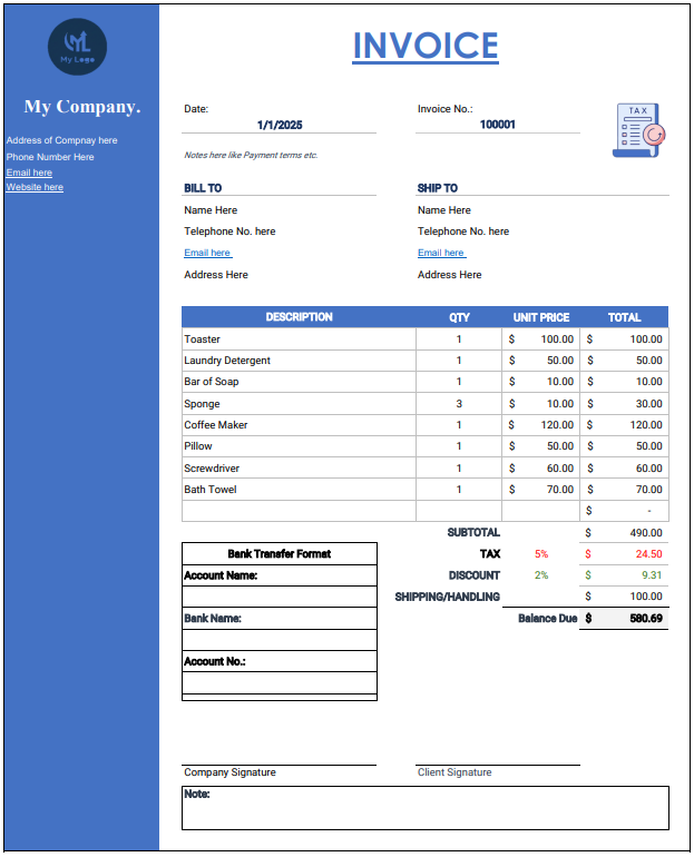 Small Business Invoice Template | Clean & Professional Design | With ...