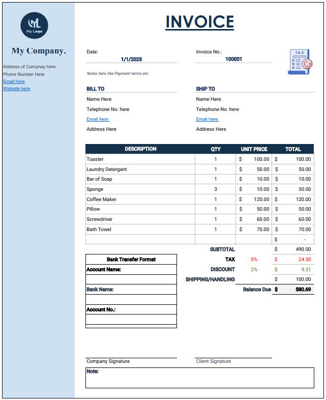 Small Business Invoice Template | Clean & Professional Design | With ...