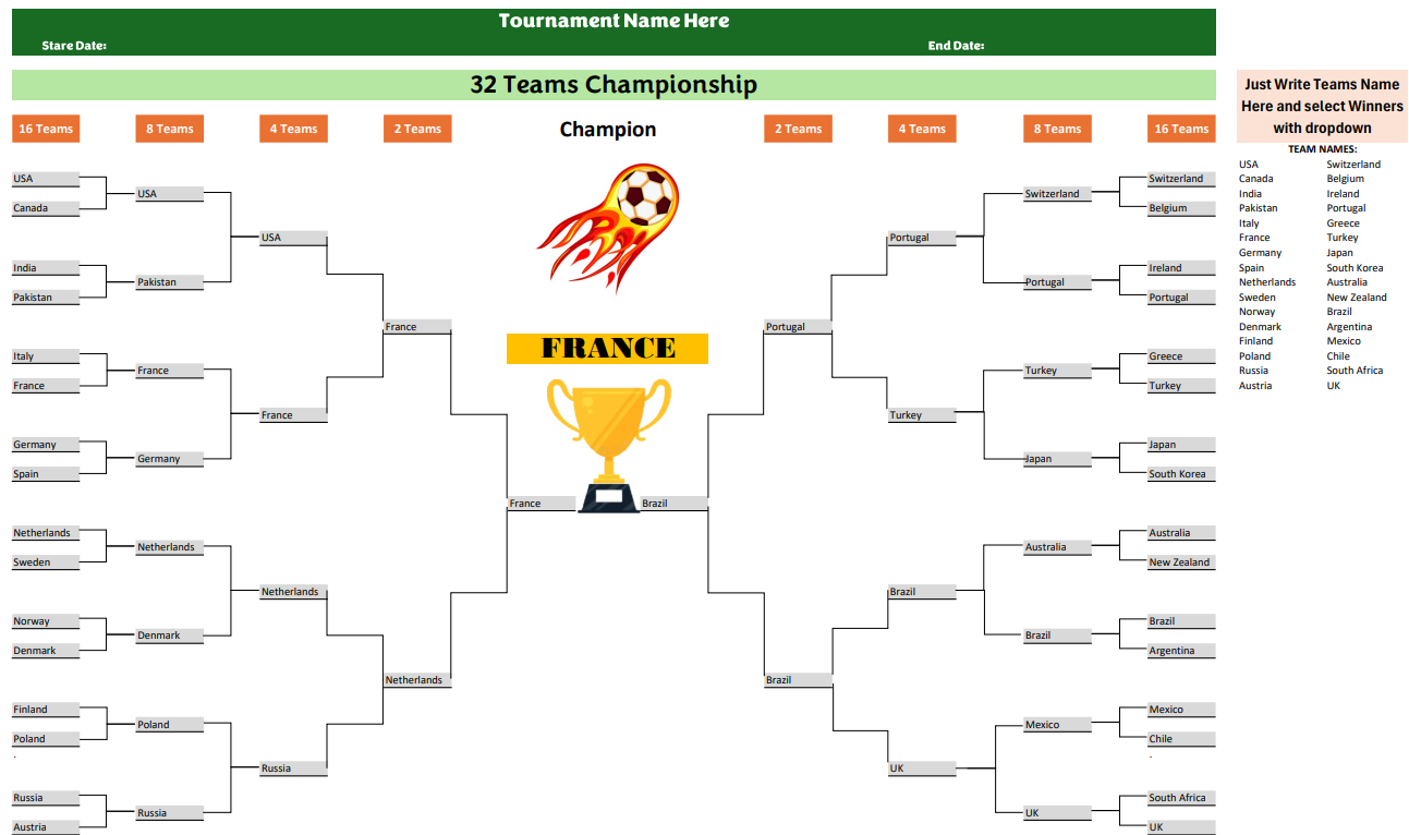 Tournament Schedule & Bracket Spreadsheet | Brackets & Schedule for 32 ...