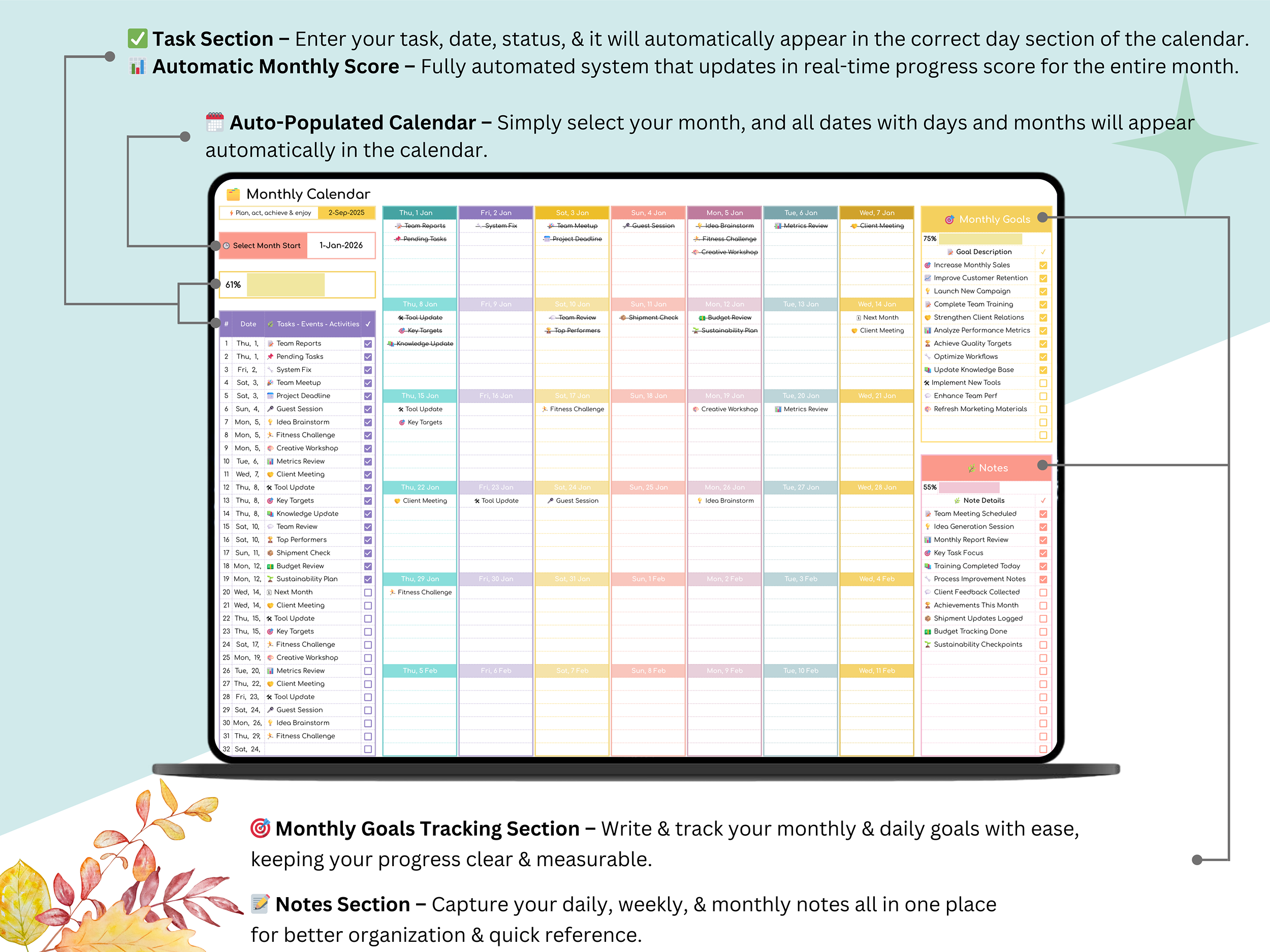 Monthly Task Planner - Eloquens