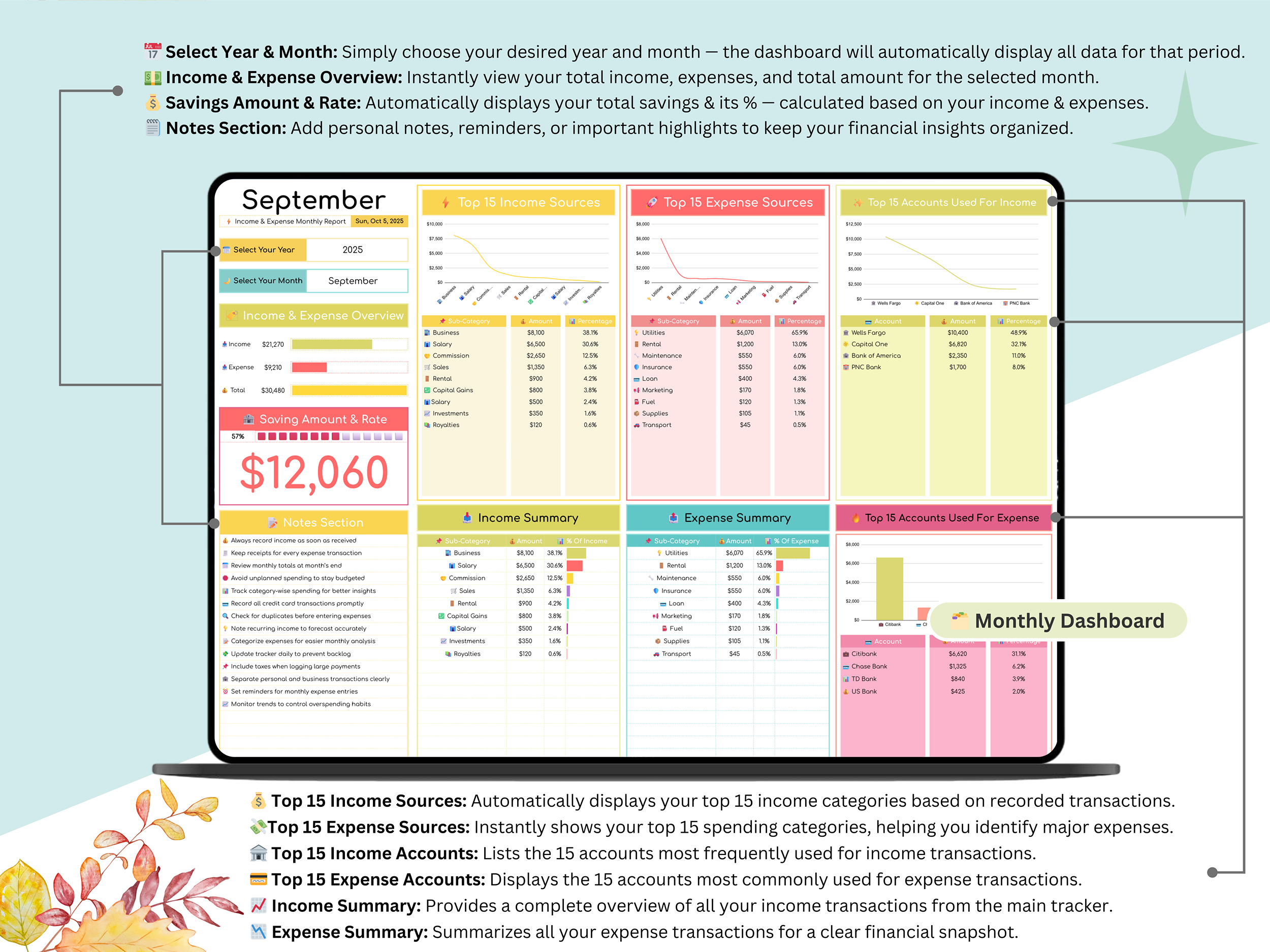 Income and Expense tracker spreadsheet - Eloquens
