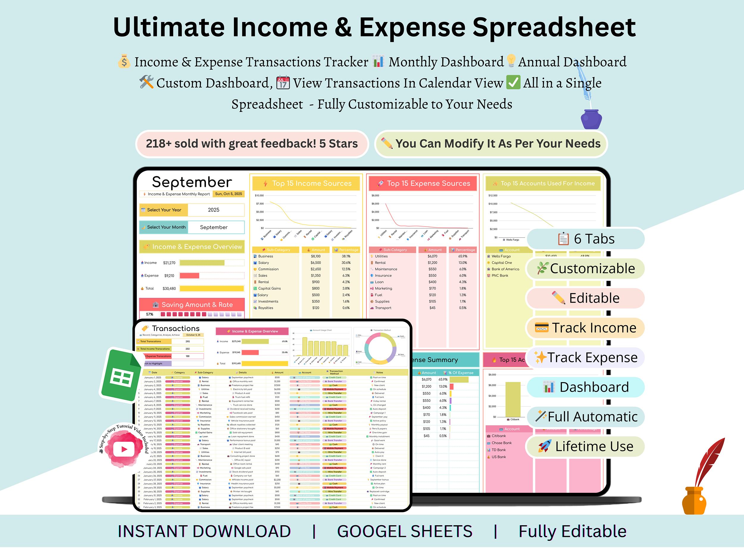 Income and Expense tracker spreadsheet - Eloquens