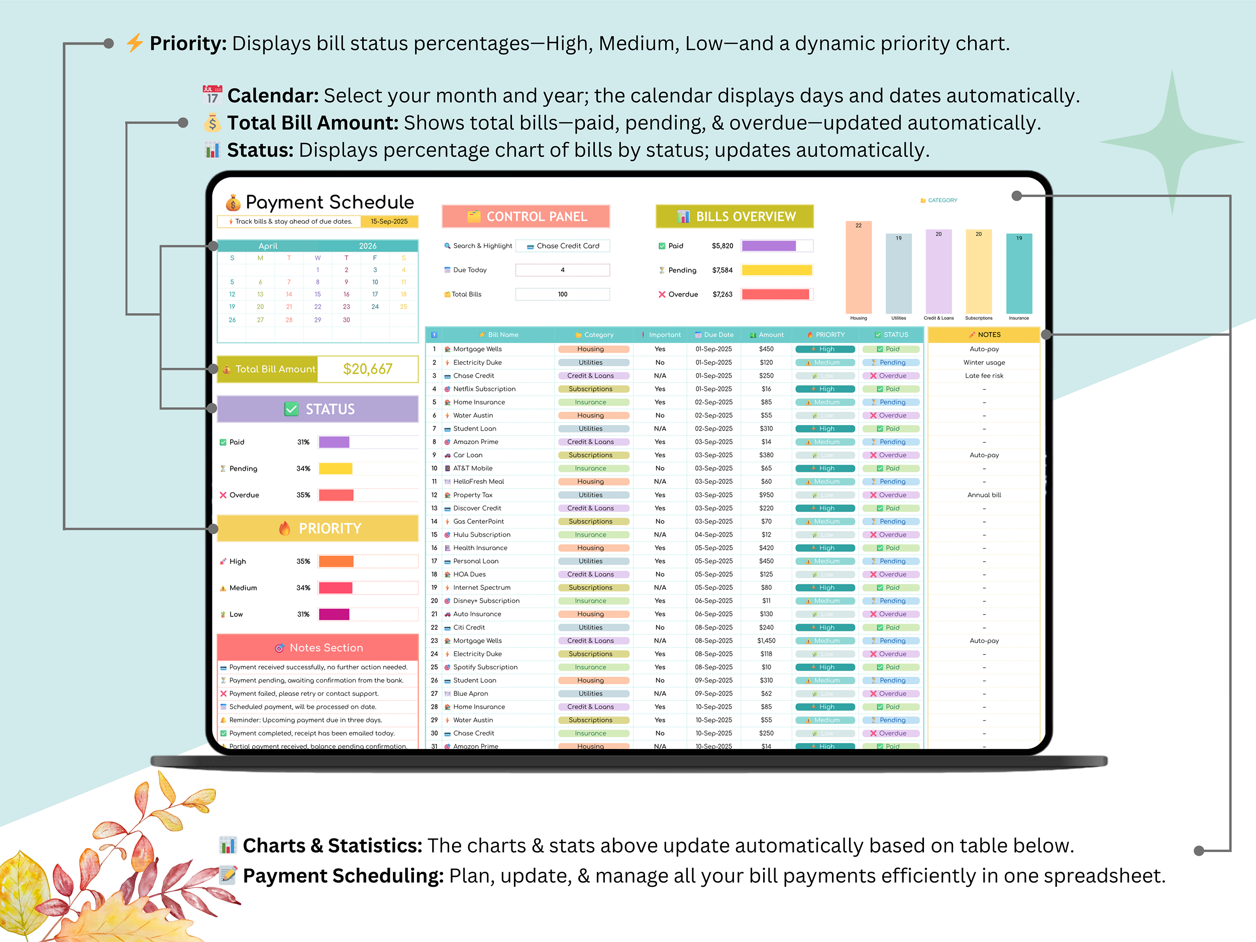 Bill Calendar Google Sheets - Eloquens