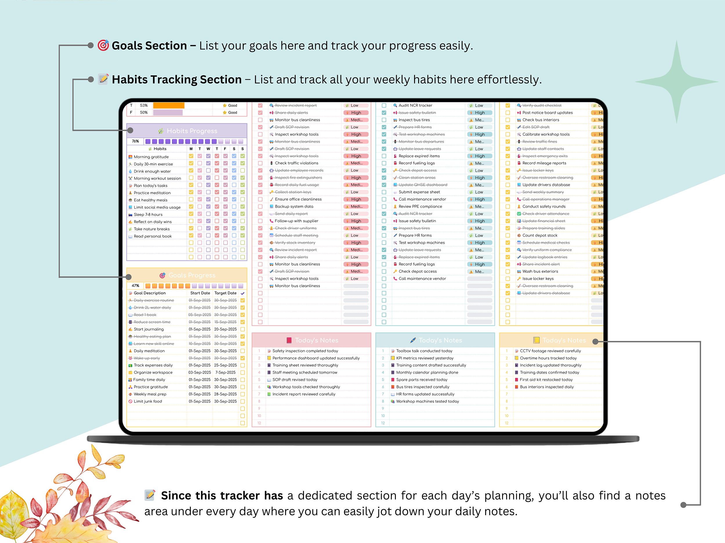 Daily and Weekly Digital Planner google sheets - Eloquens