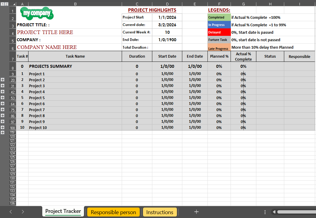 Project Progress & Task Status Tracker Excel Template | Automated ...