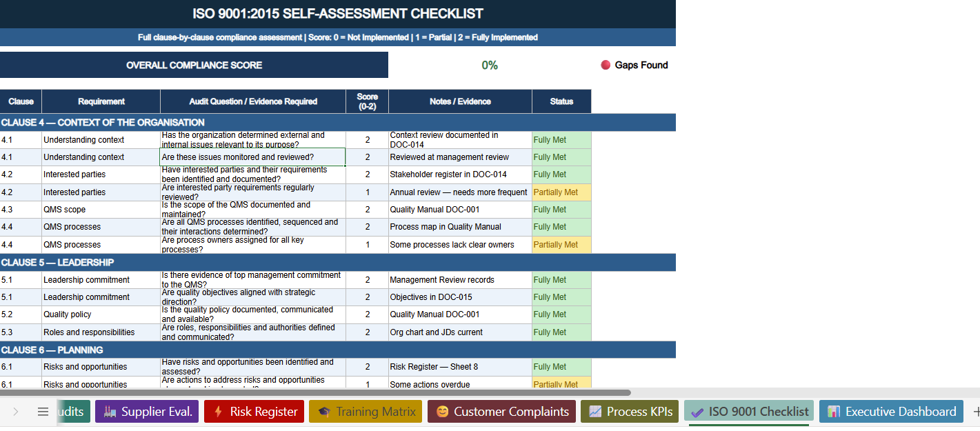 Complete ISO 9001:2015 Quality Management System Excel – QMS, CAPA ...