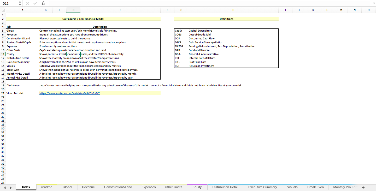 Golf Course - Startup Excel Financial Model - Eloquens