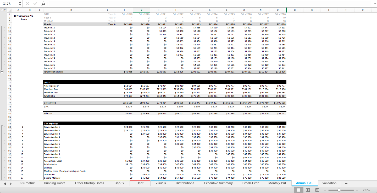 ATM Machines - 10 Year Financial Excel Model Template - Eloquens