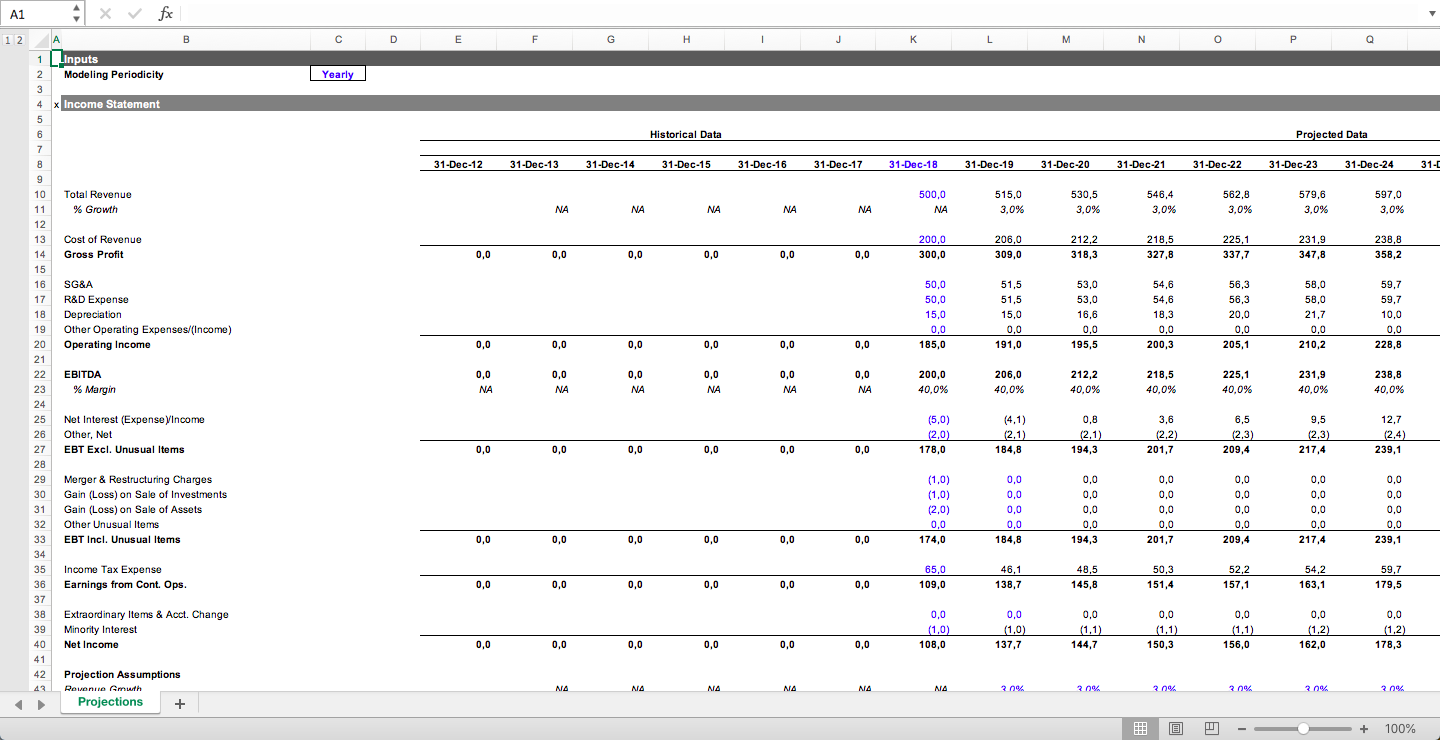 Simple Plug-and-Play 3 Statement Operating Excel Model - Eloquens