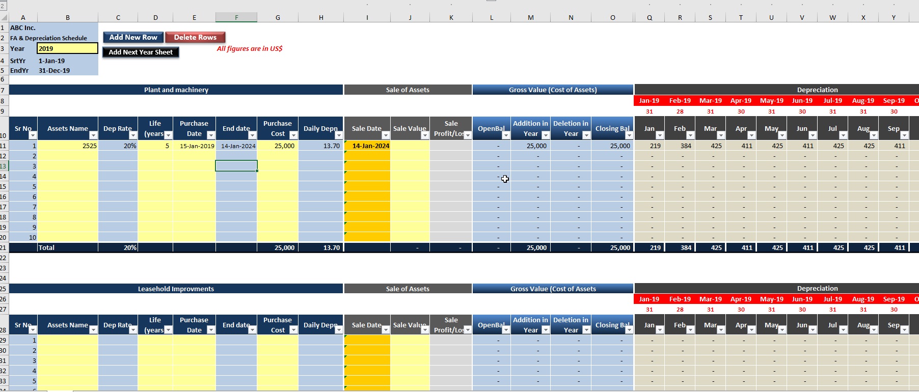 Depreciation And Fixed Assets Template In Excel Eloquens