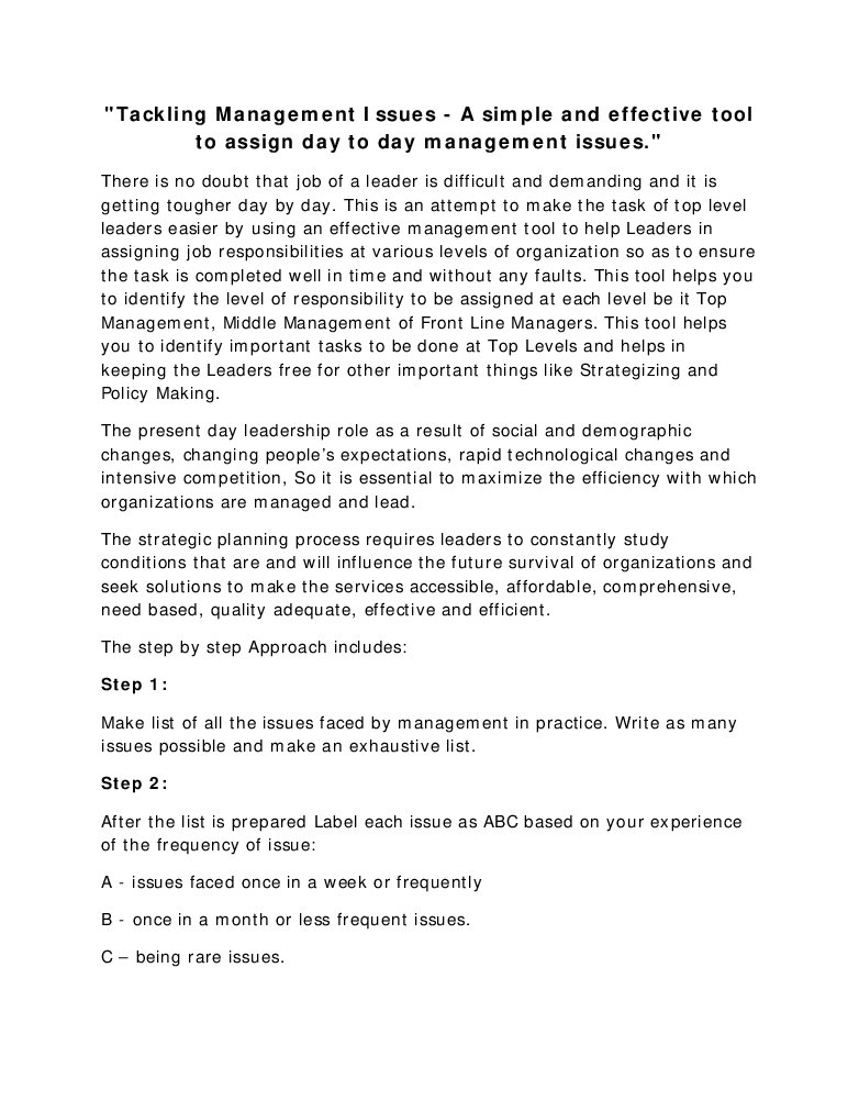 Tackling Management Issues - A simple and effective tool to assign day ...