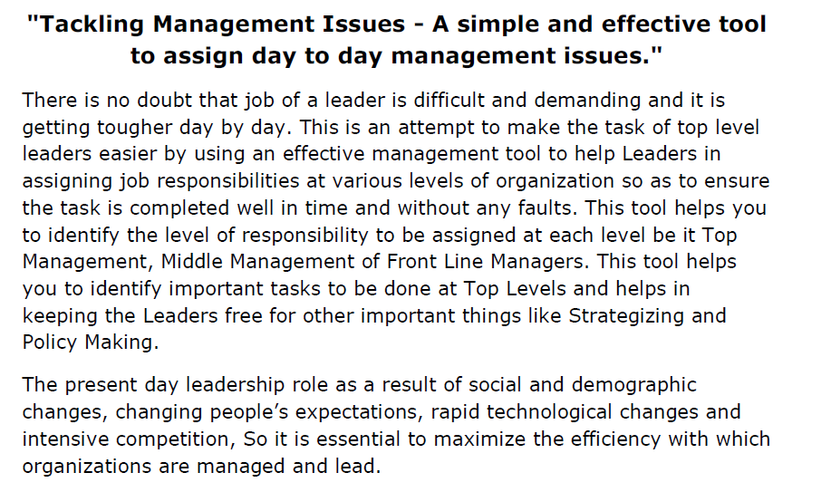 Tackling Management Issues - A simple and effective tool to assign day ...