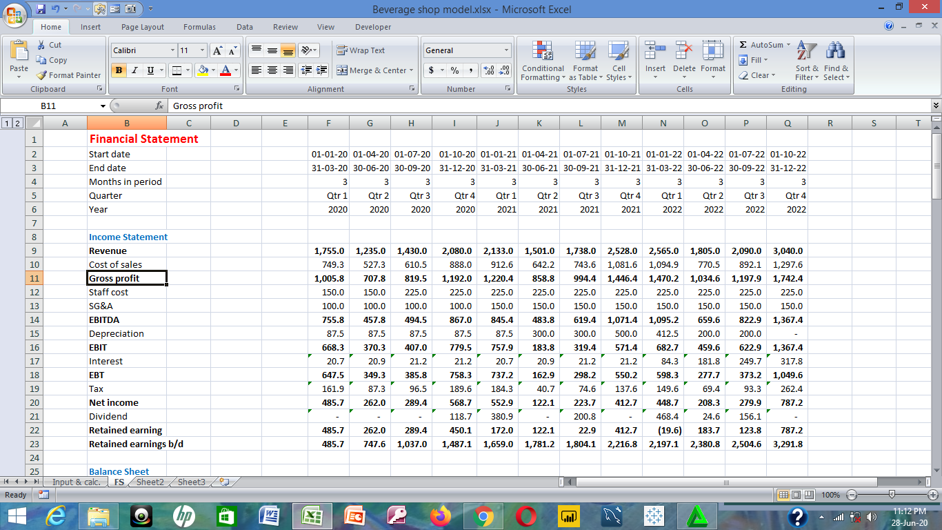 Basic Beverage Shop Excel Model - Eloquens