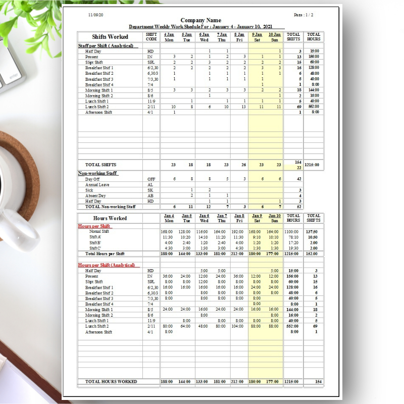 Weekly Work Schedule worksheet V01 - Eloquens
