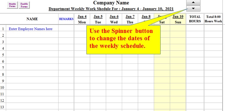 Weekly Work Schedule worksheet V01 - Eloquens