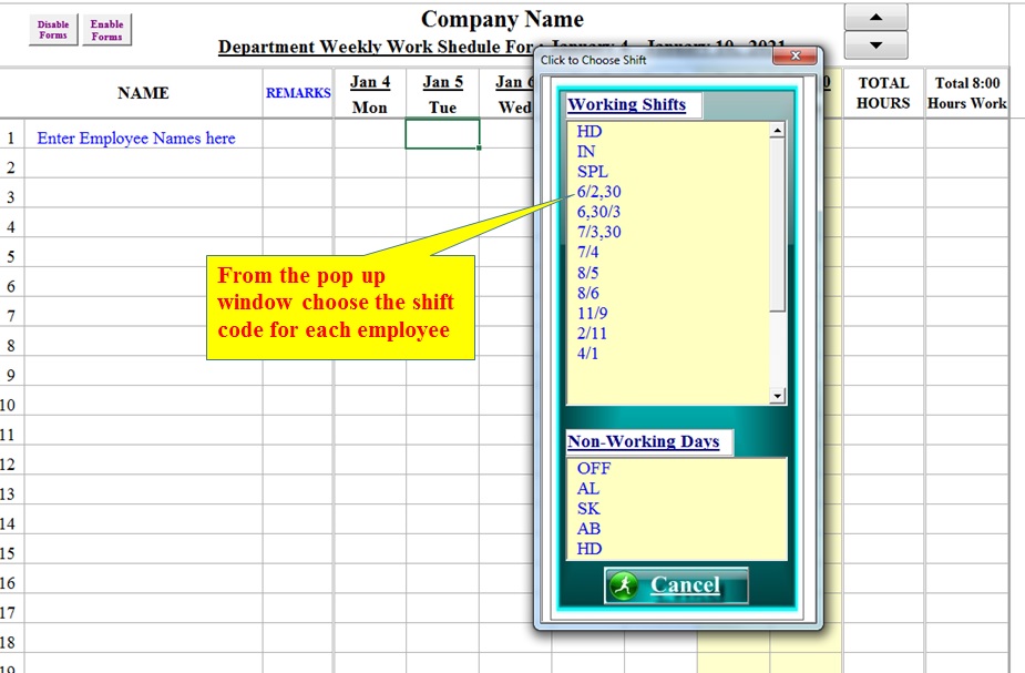 Weekly Work Schedule worksheet V01 - Eloquens